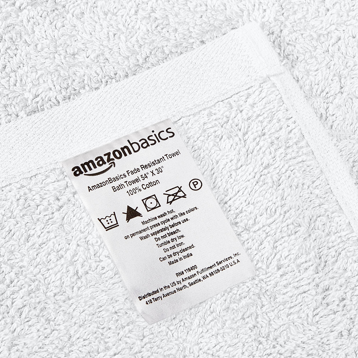 Amazon Basics 6-Piece Fade Resistant Bath towel, Hand and Washcloth Set -Cotton, White, 14.25" L x 10.85" W