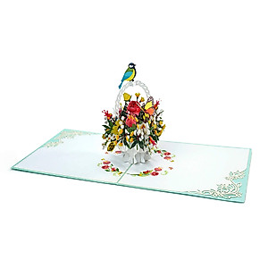 ETA 3D Bird and Flower Basket Pop Up Greeting Card for Birthday, Just Because, Thinking of You, Retirement, Get Well, Congratulations, Cards Mother's Day, Teacher's Father's Any Occasions, F18