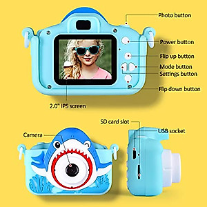 TSYFM Kids Camera for Boys, Dual Lens Kids Selfie Camera, 20MP Digital Video Camera with 2 Inch Screen 32GB Card Shark Silicone Protector, Birthday Gifts for Boys