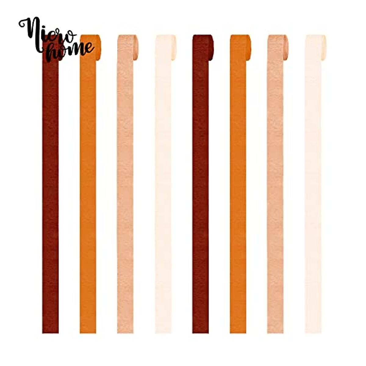 NICROHOME Weddings Decorations, 8 Rolls Rust Orange Crepe Paper Streamers, Brown Tassels Streamer Paper for Rustic Wedding, Retro Party, Thanksgiving Decorations,82Ft Long