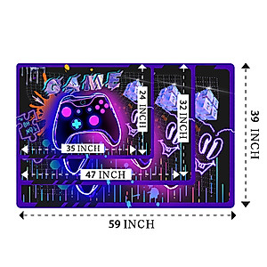 Gamer Rug for Boys room: Game Room Decor, 59''x 39'' Gaming rugs with Game Controller and Designs, Non-slip, Fade Resistant, Easy Clean Area Rugs for Playroom, Bedroom Carpet for Teens, Gifts for boys