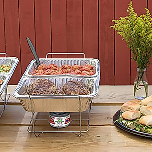 Sterno Party Pack Disposable Aluminum Chafing Dish Buffet Set with Green Canned Heat Warmers, Wire Racks, Foil Pans, and Serving Utensils, 3 Pack, Silver