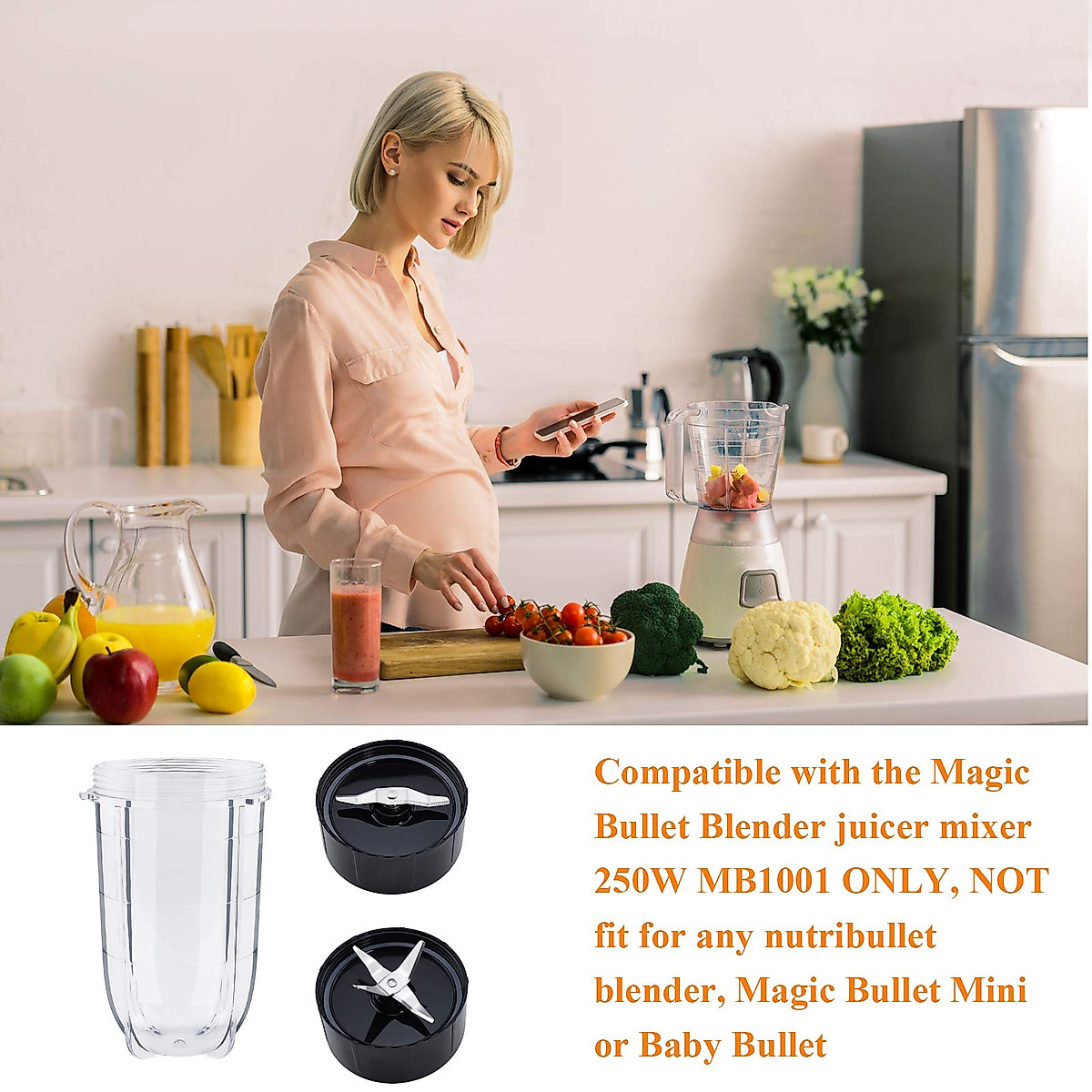 Beaquicy 2 Pack 16oz Cup with Cross Blade and Flat Blade Combo - Replacement for Mag-ic Bullet Blender Juicer 250W MB1001