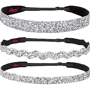 Hipsy Women's Adjustable NO SLIP Bling Glitter Headband Mixed 3pk (Silver)