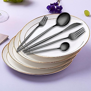 LAIION Black Silverware Set 30 Pieces Stainless Steel Flatware Set Titanium Plating Cutlery Set, Matte Black Utensil Sets, Service Set for 6