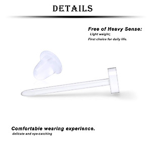 Ocptiy Clear Plastic Earring Stud Retainer Set Acrylic Silicone Invisible Earrings Post 20G Bioflex Flat Ear Tragus Cartilage Helix Earring Pin Ring Spacers Piercing Jewelry Men Women Work Sport