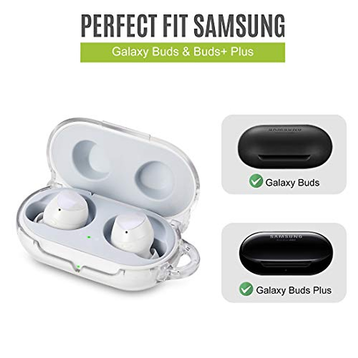 Kconn Polycarbonate Case for Galaxy Buds and Buds+ Plus, no Need Adhesive Case Cover, Hard and Shockproof, Compatible with Samsung Galaxy Buds and Buds Plus 2020 (Clear)