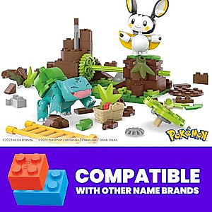 Mega Pokémon Building Toys Set Emolga and Bulbasaur’s Charming Woods with 194 Pieces, 2 Poseable Characters and Motion, for Kids