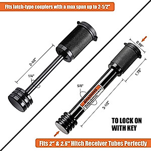CZC AUTO Hitch Lock Set Dia 5/8 Inch Trailer Hitch Receiver Pin Lock Keyed Alike for Class III IV 2" and 2-1/2" Receiver Dia 1/4 Inch Hitch Coupler Lock with 2-1/2 Inch Span Fit Latch-Type Couplers