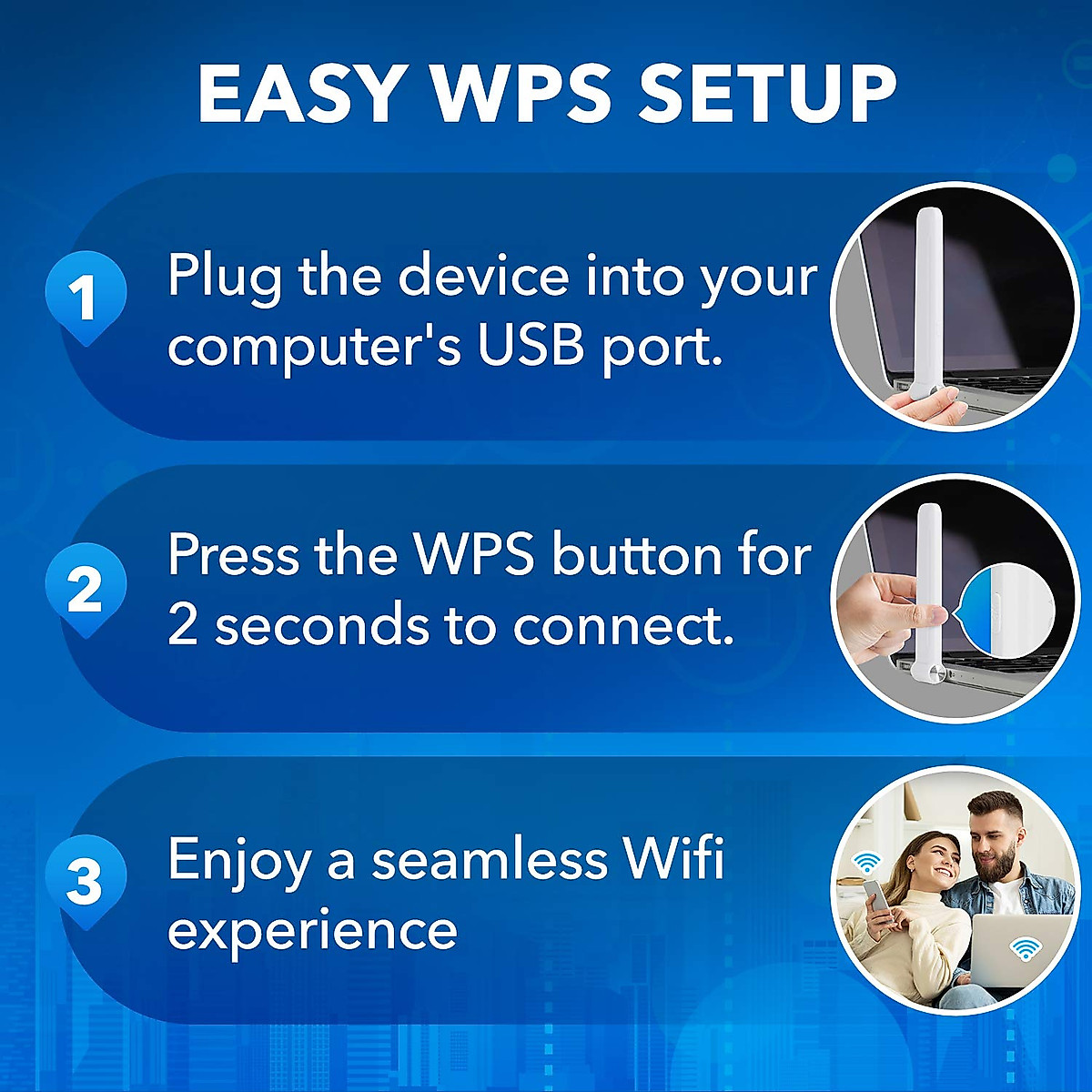 RANGEXTD USB WiFi Extender Antenna - USB WiFi Adapter for Desktop PC and Laptop | 300 Mbps USB WiFi Range Extender | 2.4GHz Dual-Antenna WiFi USB Stick | USB WiFi Antenna Extends WiFi to 1000 Sq. Ft
