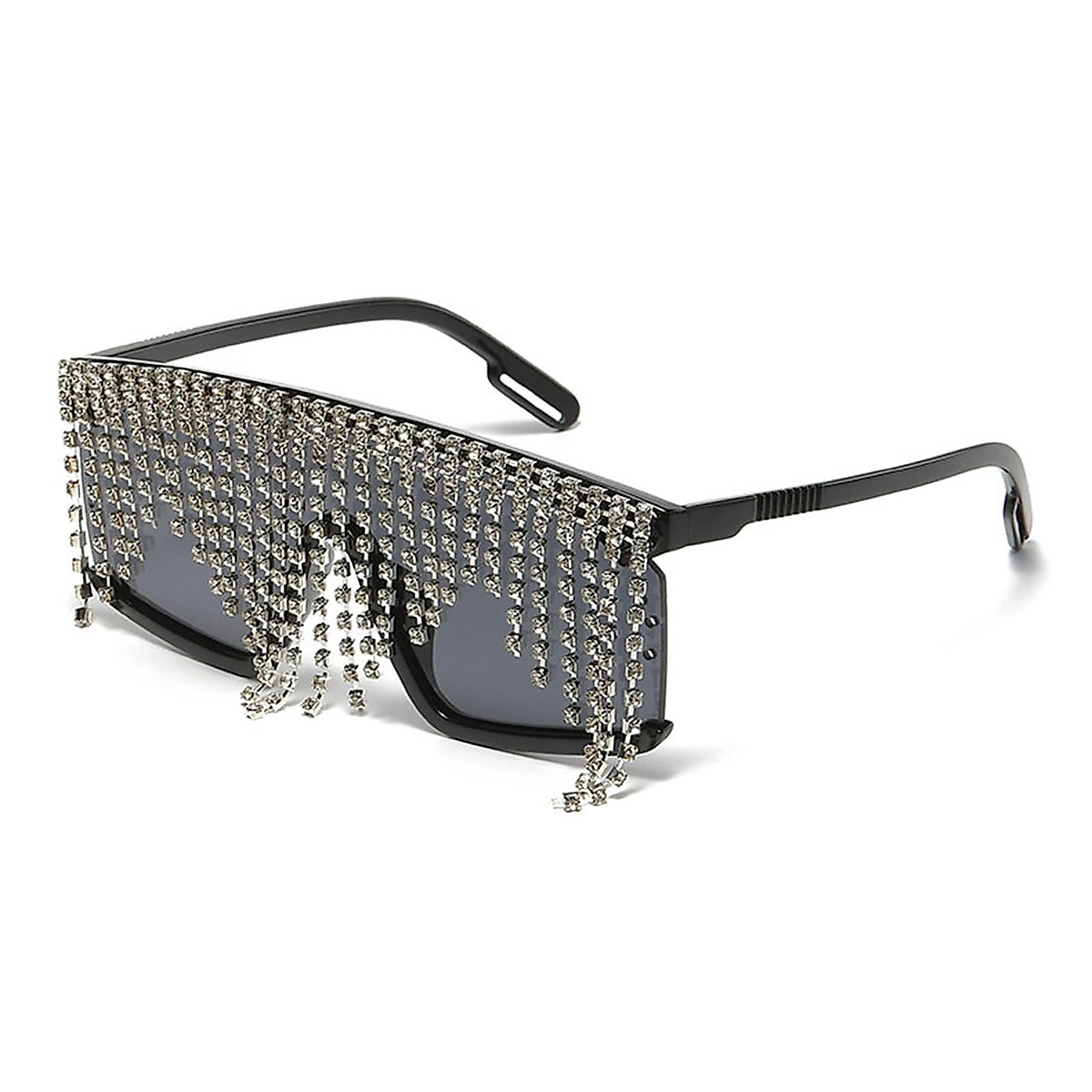 willochra Flat Top tassel Sunglasses Rhinestone Sun Glasses Diamond Party Eyeglasses Shades for Women UV400 (black)