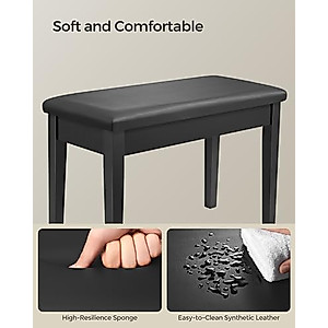 SONGMICS Duet Piano Bench with Padded Cushion and Storage Compartment, Piano Chair Seat, 13.4 x 29.1 x 19.7 Inches, Ink Black ULPB75BK