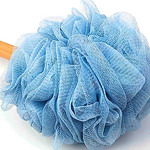 Arswin Loofah Back Scrubber for Shower, Wooden Long Handle Bath Sponge Lufa Shower Brush, Soft Nylon Mesh Back Cleaner Washer, Women & Men Exfoliating Luffa Pouf on a Stick for Body (Blue)