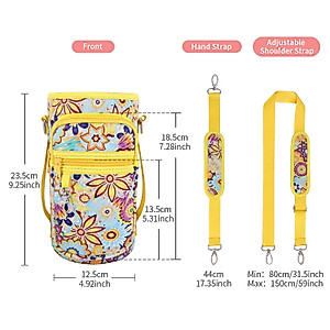 AJLTPA Half Gallon Water Bottle Sleeve with Strap and 2 Pockets, 64 oz Water Bottle Holder Carrier Compatible with Yeti & RTIC Half Gallon Jugs, 64oz Hydro Flask (Bright Floral)