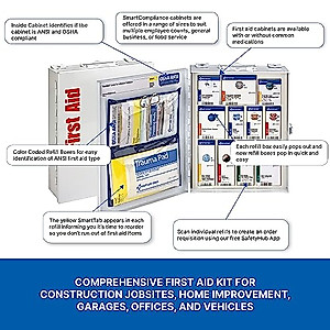 First Aid Only 90658 25-Person SmartCompliance First Aid Kit for Businesses, ANSI 2015 Compliant Metal Food Service First Aid Cabinet, 94 Pieces