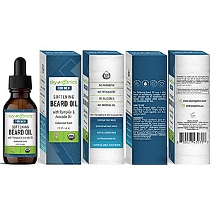 Sky Organics Men's Organic Softening Beard Oil for Face, USDA Certified Organic to Nourish, Condition & Soften, 2 fl. Oz