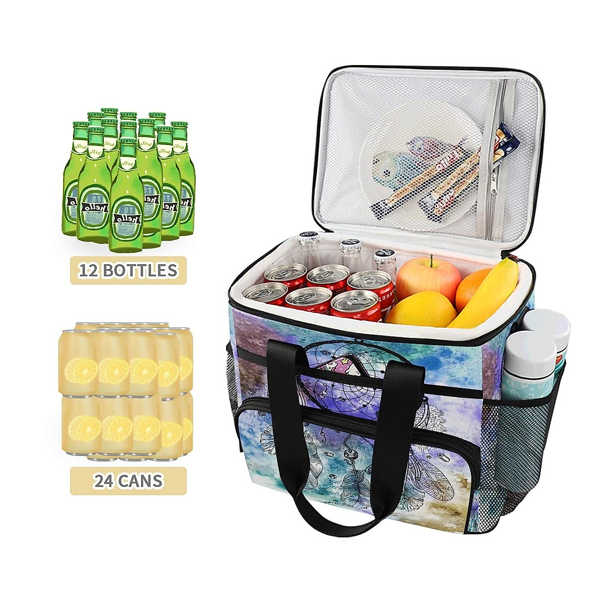 MNSRUU Cooler Bag Dreamcatcher On The Watercolor Cooler Bag Insulated Lunch Totes Picnic Bag Leakproof Beach Cooler Lunch Box Container