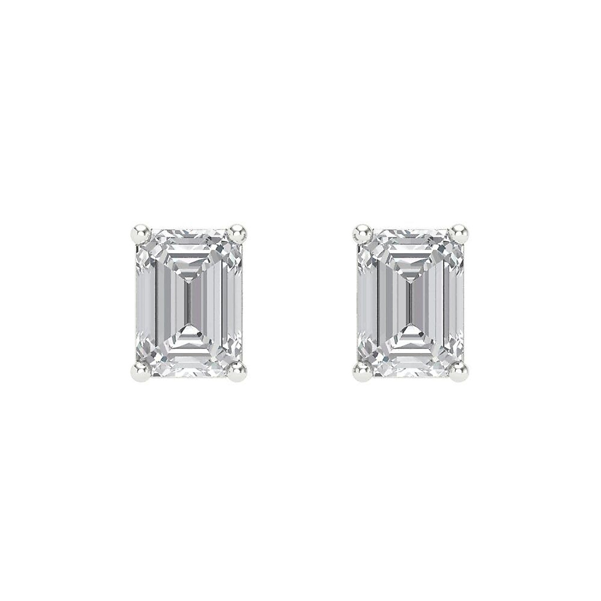 Clara Pucci 2 ct Brilliant Emerald Cut Solitaire Studs Clear Simulated Diamond 14k White Solid Gold Earrings Screw back