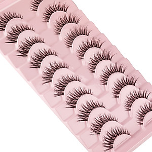 wiwoseo False Eyelashes Natural Lahes Wispy Russian Strip Lashes Clear band 15MM Cat Eye Lashes for Small Eyes 10 Pairs Pack