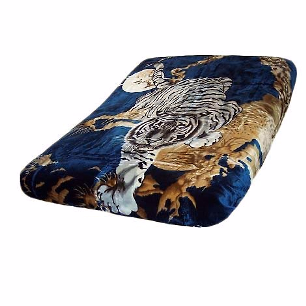 White Tiger Blanket I Korean style Mink Ultra Silky Soft Reversible Bed comforter bedspread bedding Cobias I Heavy thick weight I Perfect for Winter and Warm for all season throw(Queen, 71 Tiger Blue)