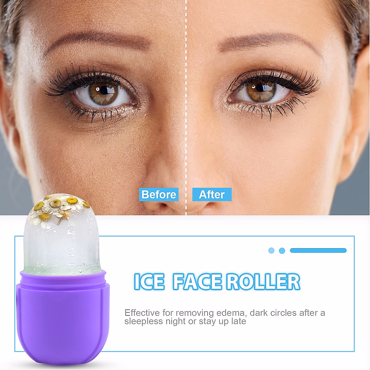 Purple Mini Beauty Face Ice Roller - Reusable Silicone Mold for Eye, Neck & Face Skin Care