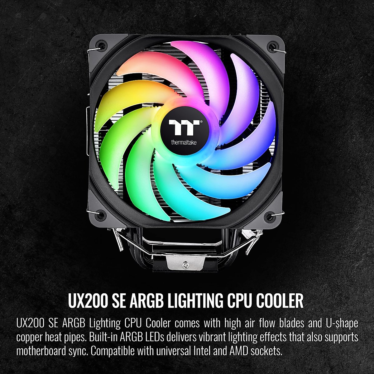 Thermaltake UX200 ARGB Sync CPU Cooler with 16.8M Color LEDs, 170W, Hydraulic Bearing, Universal Socket - For Desktops