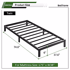 EMODA 6 Inch Twin Bed Frames No Box Spring Needed, Heavy Duty Metal Twin Platform Bed Frame, Noise Free, Easy Assembly, Black