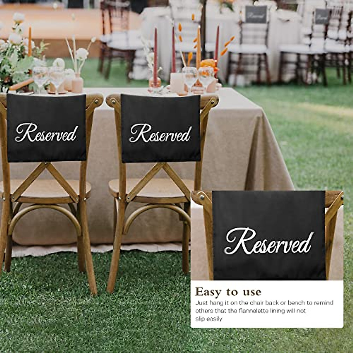 20 Pack Reserved Seating Signs Reserved Chair Signs Church Pew Reserved Signs Reserved Cloths Placeholder for Wedding, Meeting or Event, 11.81 x 17.72 Inches (Black)