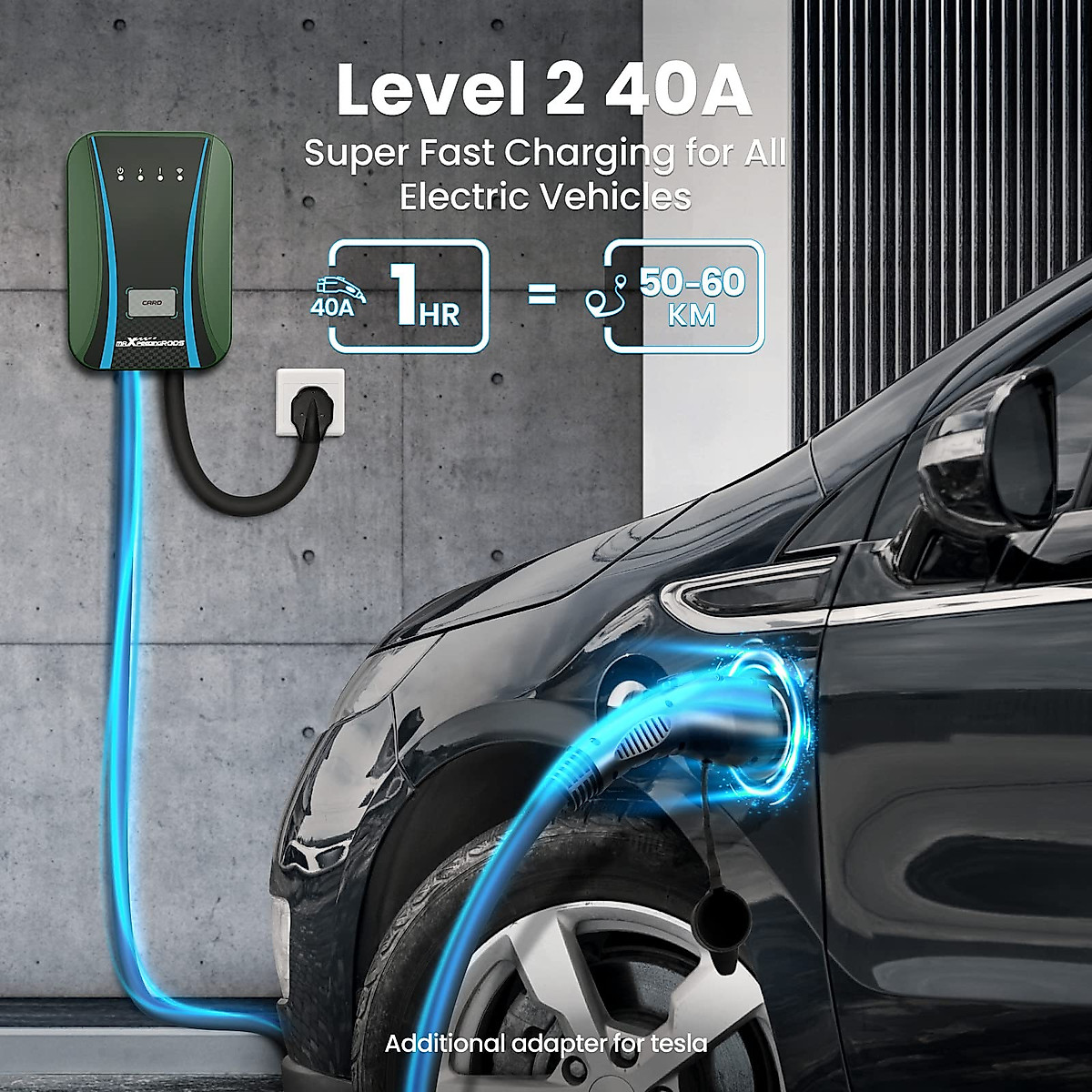 maXpeedingrods Level 2 EV Charger 40A, WiFi Electric Vehicle Charging Station, 240V J1772 Smart Wall EVSE 16 to 40 Amp Adjustable, IP65 UL Listed & Energy Star, 24ft Cord & Nema 14-50 Plug