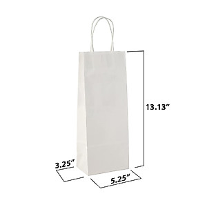 MT Products 5.25" x 3.25" x 13.13" White Kraft Paper Wine Bags with Handles - Gift Shopping Bags with handles (Pack of 12)