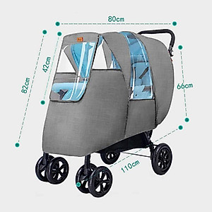 CTEGOOD Double Baby Stroller Rain Cover, Baby Carriage Rain Cover Waterproof, Windproof Protection Travel-Friendly, Outdoor Use Easy to Install and Remove