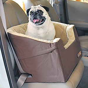 K&H Pet Product Bucket Booster Dog Car Seat with Dog Seat Belt for Car, Washable Small Dog Car Seat, Sturdy Dog Booster Seats for Small Dogs, Medium Dogs, 2 Safety Leashes, Large Tan/Tan
