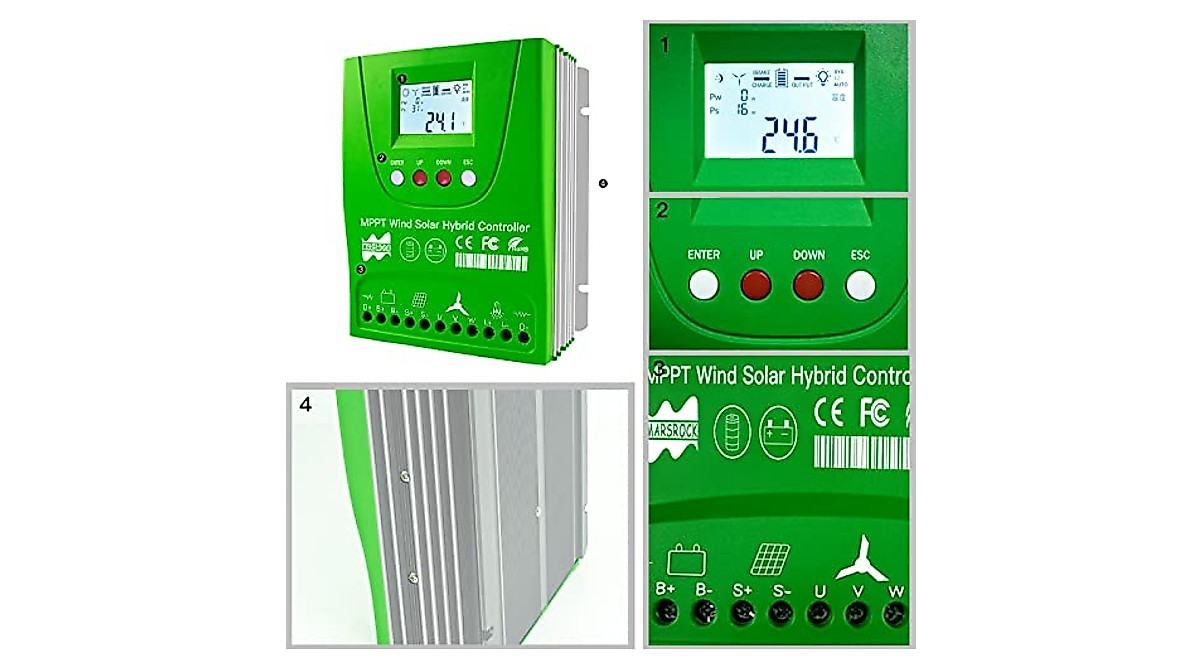 Mars Rock 2000W 12V 24V 48V 0~1000W Wind 0~1000W Solar MPPT Wind Solar Hybrid Controller Pioneer ...
