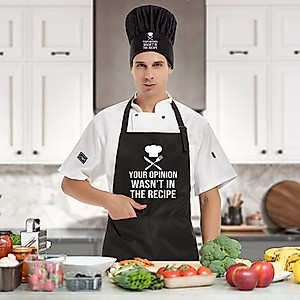 DYJYBMY Your Opinion Wasn't in The Recipe Chef Hat and Apron Set, Funny Cooking Grilling Apron Gift for Men Woman Dad Mom, Gift for Dad, Husband, Boyfriend, Chef, Adjustable Size
