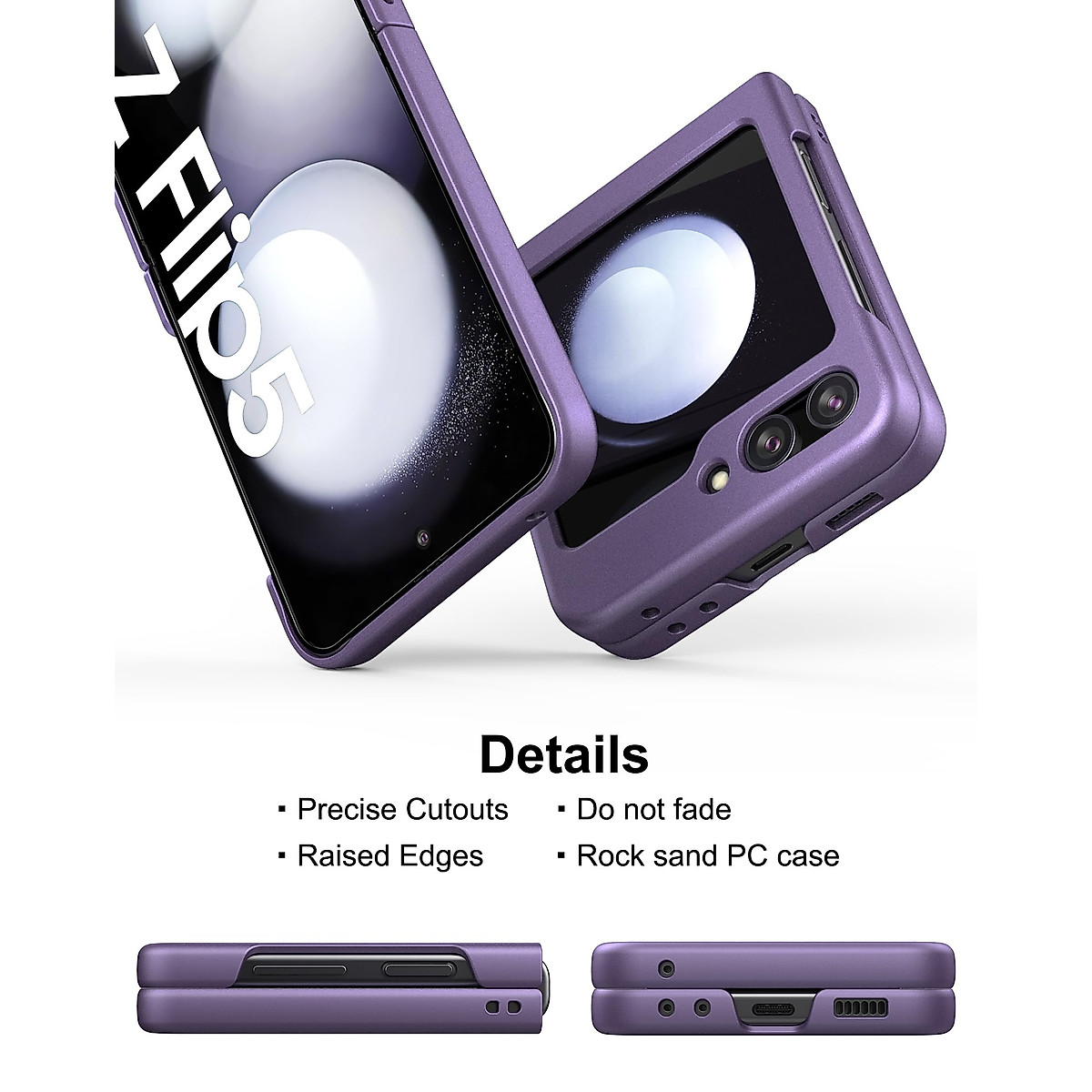 Eastcoo Slim Fit Galaxy Z Flip 5 Case, [Hard PC Back] [Frosted Feel] [Wireless Charging Support] Lightweight Shockproof Case Cover for Samsung Galaxy Z Flip5 (2023), Purple