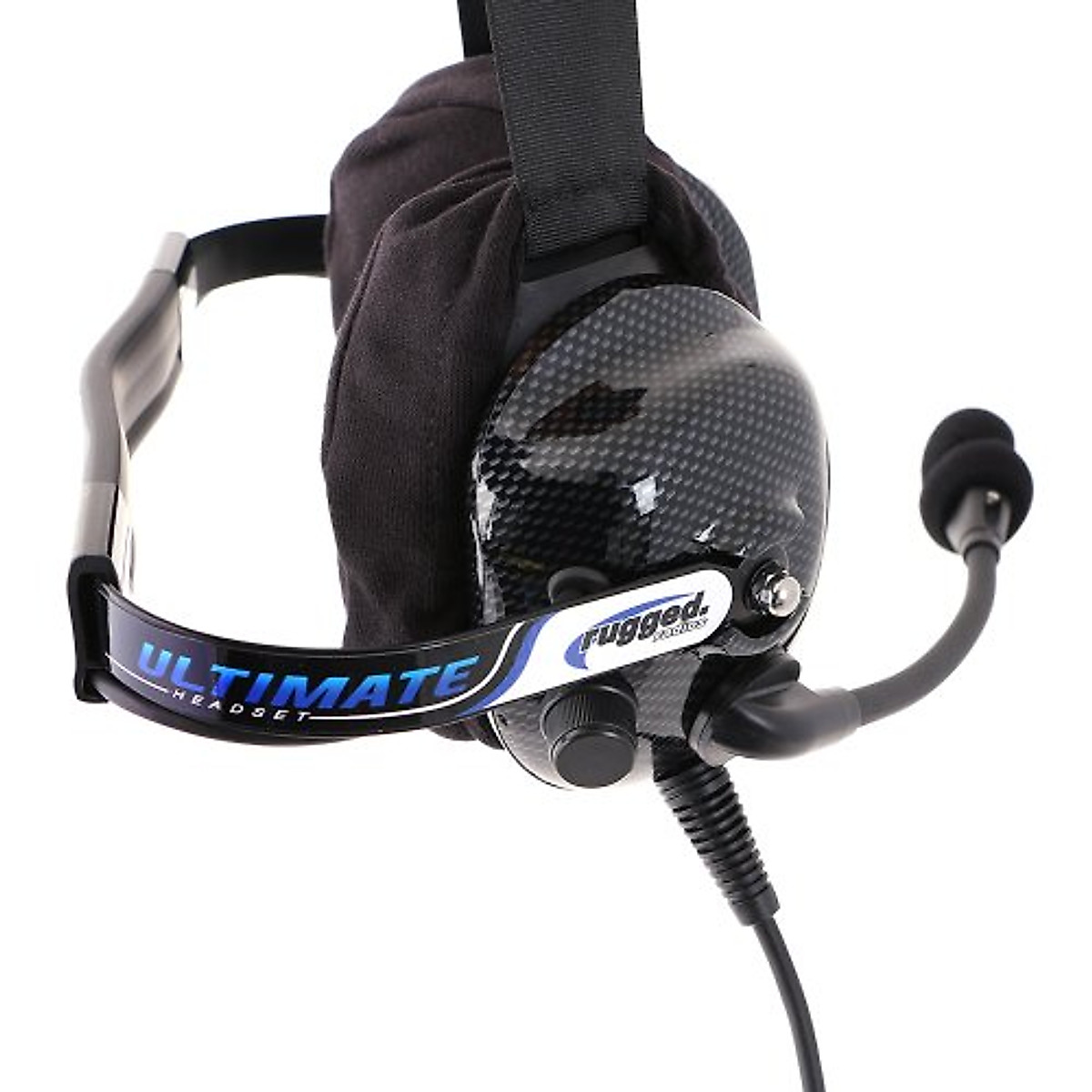 Rugged Carbon Fiber Behind The Head Ultimate Headset for Off Road Air Boats Intercoms - Features Gel Ear Seals Cloth Ear Covers and Noise Cancelling Microphone