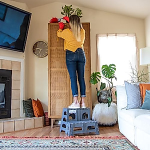 Bee Neat 2 Step Foldable Step Stool for Office, Garage, Library, Closet, Bathroom and Porch – Collapsible Step Stool Ladder for Adults and Kids, Supports 200lbs - Gray