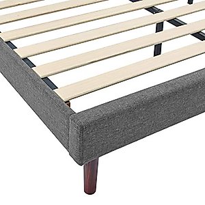 Amazon Basics Upholstered Platform Bed with Button-Tufted Headboard, Wood Slat Support, Easy Assembly - Full, Dark Gray