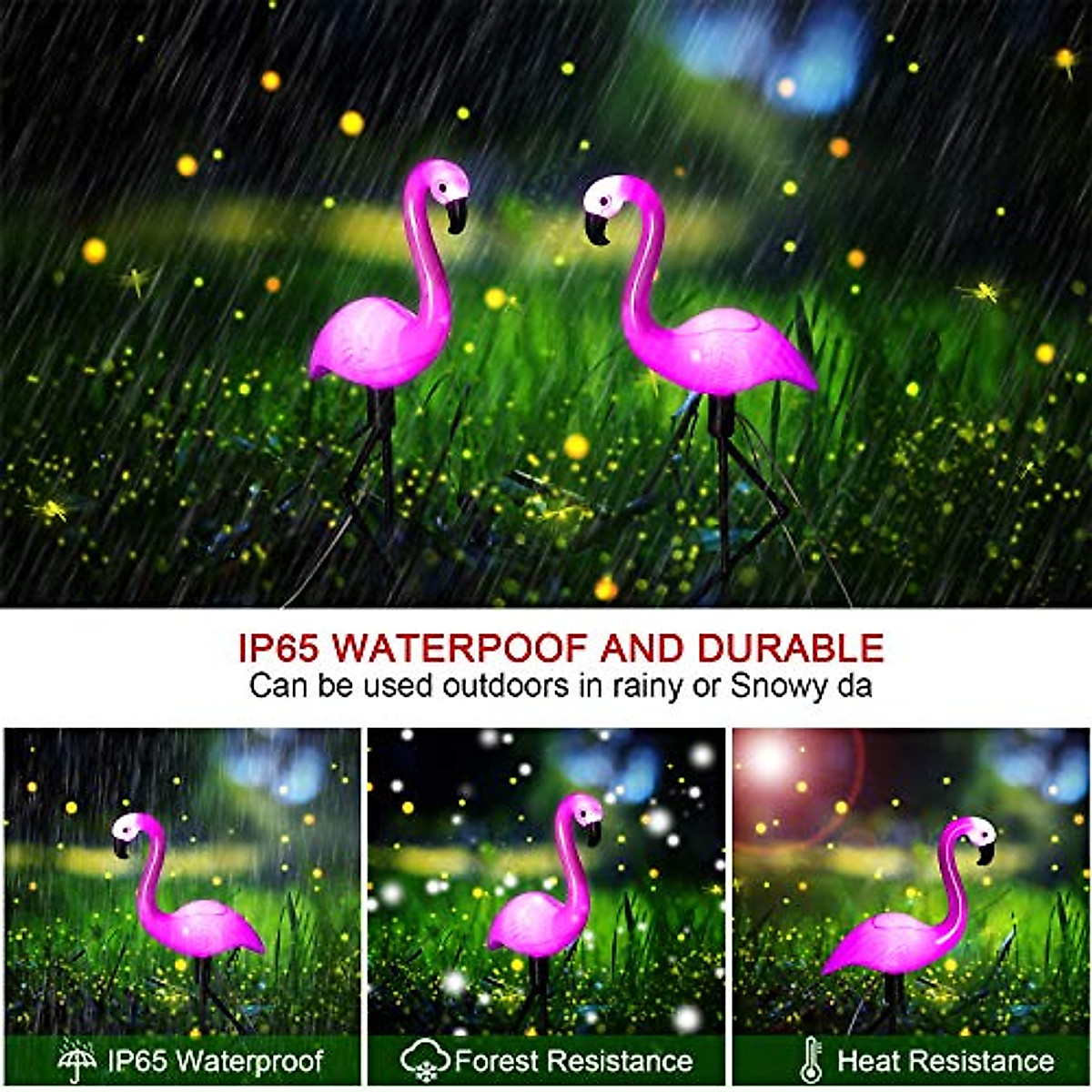 3 Pieces Garden Outdoor Flamingo LED Stake Lights Solar Powered Waterproof for Garden, Lawn, Patio, Pond, Backyard Decor