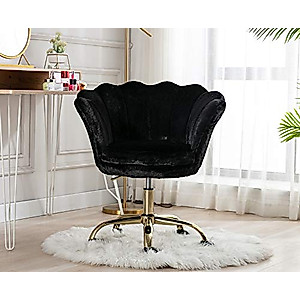 Kmax Office Desk Chair, Fur Makeup Arm Chair Gold Base, Black