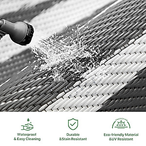 GENIMO Outdoor Rug 5'x8' for Patio Clearance, Reversible Plastic Straw Outdoor Area Carpet Waterproof, Camping Outside Mat for Outdoor Decor, RV, Deck, Camper, Balcony,Picnic Grey & White
