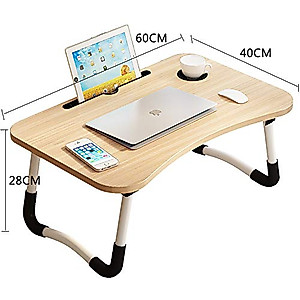 Lap Desk with Storage Drawer, Holders for Cup and Tablet, Laptop Bed Tray Table with Foldable Legs, Laptop Bed Stand, Portable Standing Table for Sofa Couch Floor Bed (23.6", Walnut)