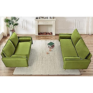 Container Furniture Direct Kent Modern Sofa, European Style Velvet Living Room Furniture with Tapered Legs, Vintage Flair, and Sleek Design, Couch, Olive Green