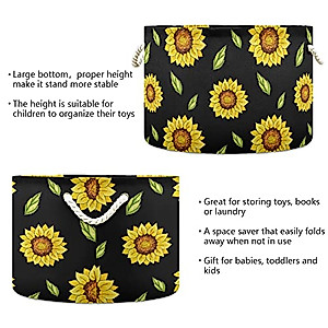 ALAZA Flower Seamless Sunflower Floral Storage Basket Gift Baskets Large Collapsible Laundry Hamper with Handle, 20x20x14 in