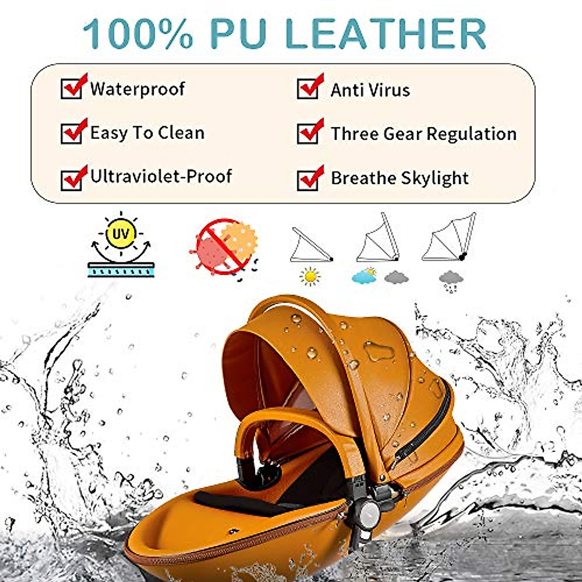 Hot Mom Baby Stroller: Baby Carriage with Adjustable Seat Height Angle and Four-Wheel Shock Absorption,Reversible，High Landscape and Fashional Pram (Brown-2)