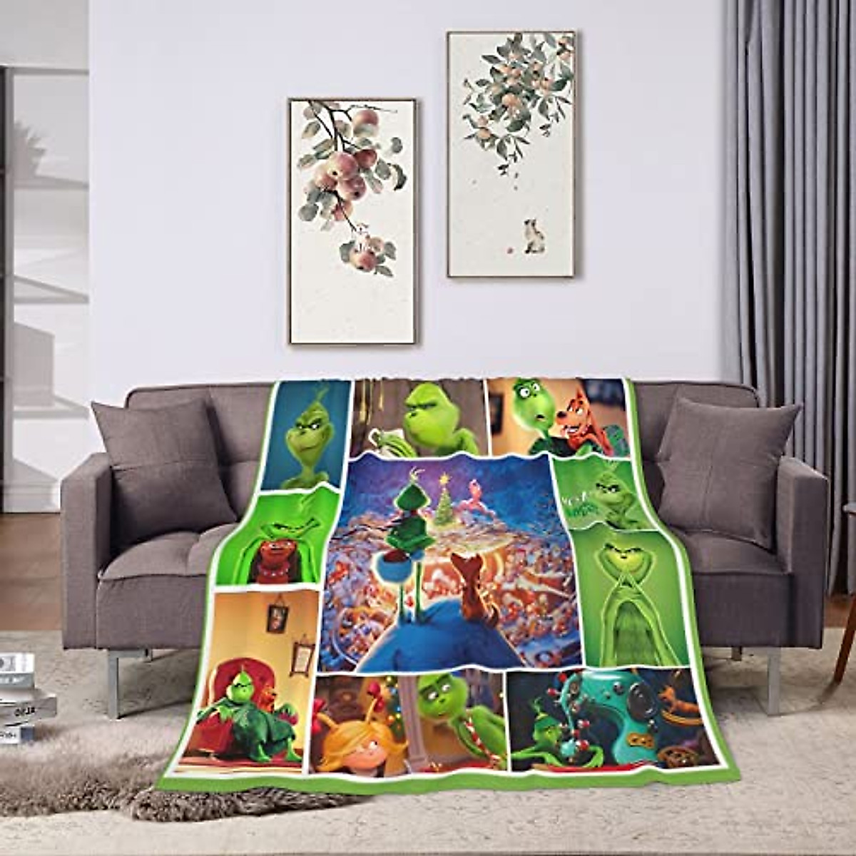 Green Monster Plush Flannel Blanket Fuzzy Super Soft Cozy Warm Lightweight for Bed Couch Sofa Travel Outdoor Camping and All Season Throw