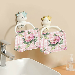 SUABO Pink Rose Plaid Checkered Kitchen Dishcloths, 6 Pack Dish Towels Quick Drying Tea Towels Absorbent Cleaning Towels Tableware Towel for Kitchen Bathroom