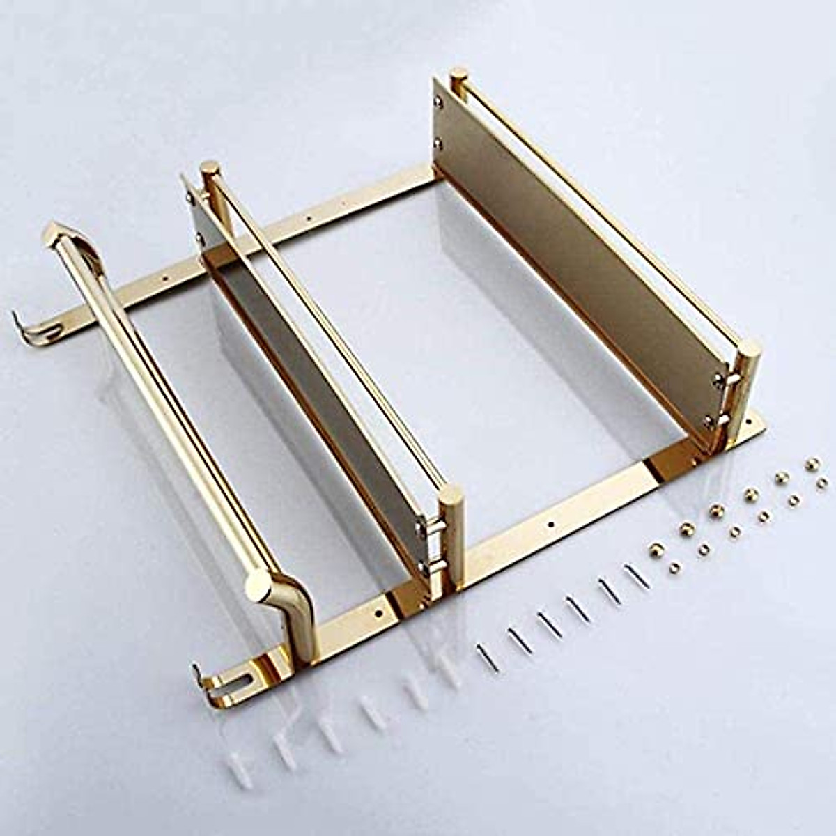 SilteD Gold-Plated 2-Layer Towel Rack with Double Rods Hooks, 600 * 120 * 560 Mm Bathroom Storage Rack Towel Rail,Families Schools Hotels