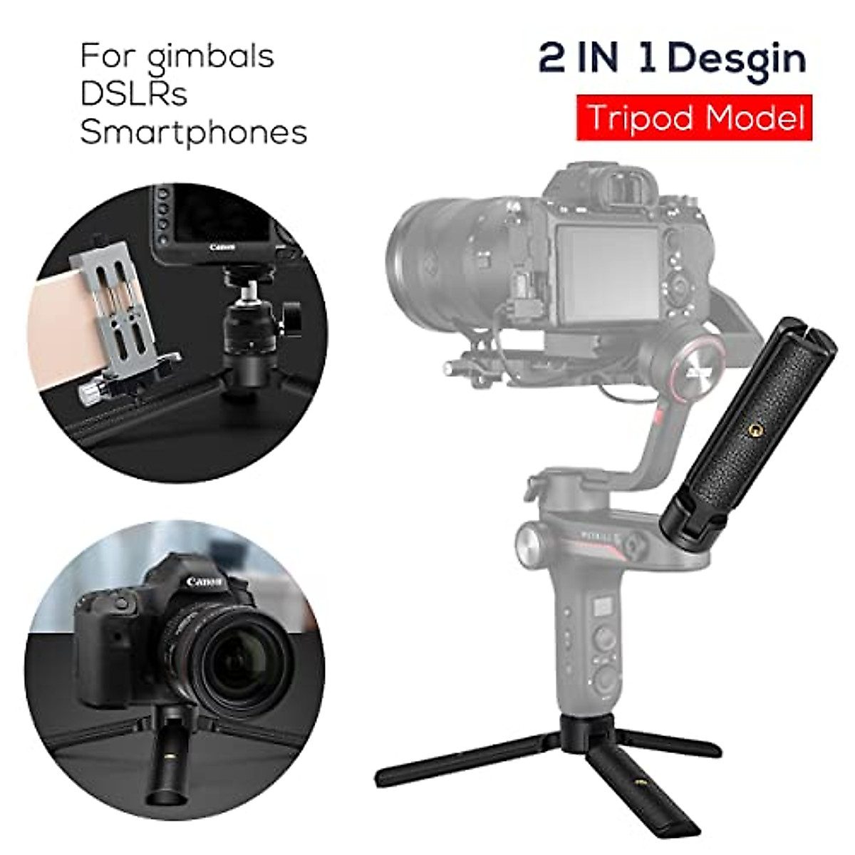 EaxanPic Extended Handle Grip/Tripod 2 in 1 for Gimbal Stabilizer, Tabletop Tripod Stand and Handle Grip for DJI Ronin-S, Zhiyun WEEBILLs, Zhiyun Crane, Desktop Tabletop Tripod Stand for DSLR Cameras
