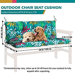 Rlosqvee Swing Cushions for Outdoor Furniture, Waterproof Outside Bench Cushion with Backrest, 2/3 Seater Pad for Patio Backyard Porch Garden (Green Flower, 60x40in)